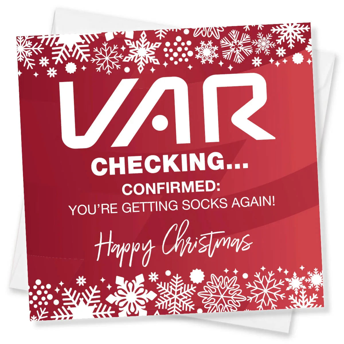 Funny VAR Christmas Card – Confirmed Socks Again | Punk Cards